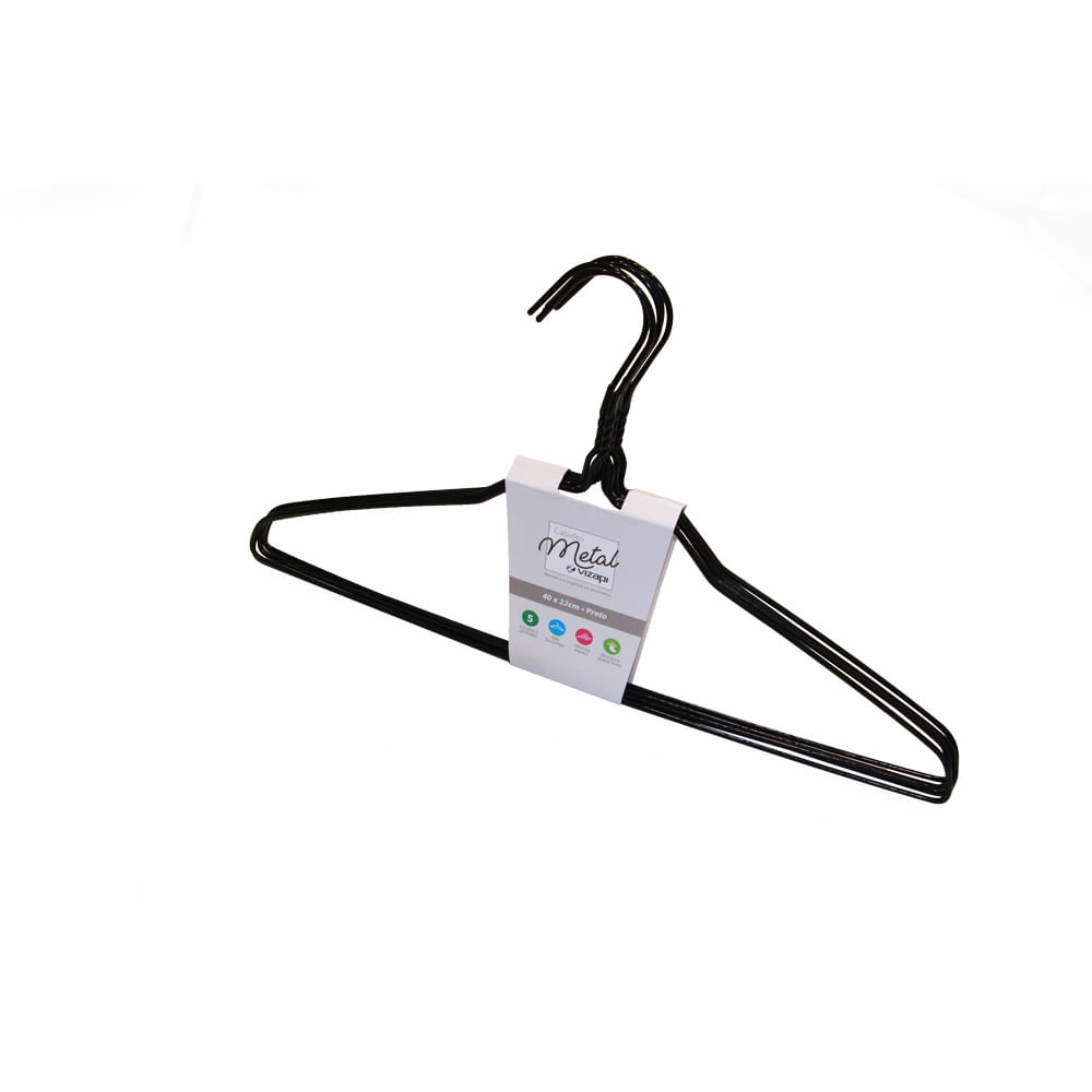 Kit Cabide Metal Encapado Adulto Com 5 40x22cm Preto | Zaffari Home ...